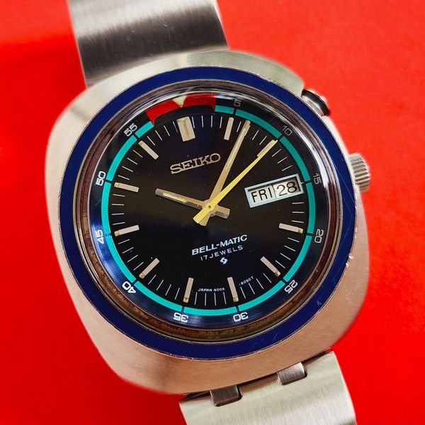 Seiko Bellmatic Watch 1972 Black Dial Blue Bezel 4006-6027 Bell Matic ...