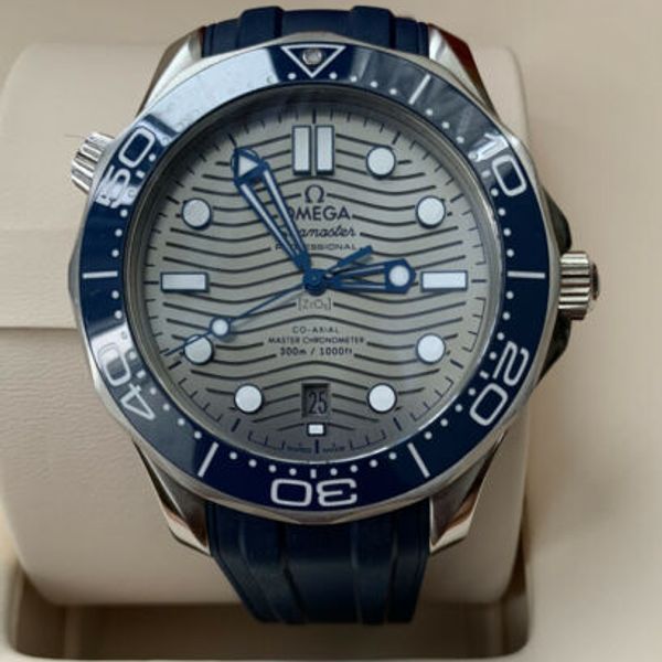 Omega Seamaster Diver 300 M Grey Dial Blue Rubber | WatchCharts