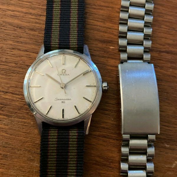 Vintage Omega Seamaster 30 Linen Dial Men's Watch w/ One Piece Strap ...