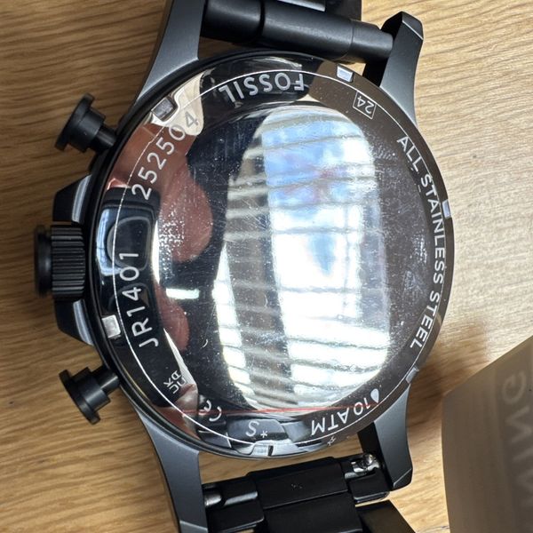 Fossil Menâ s Nate Chronograph Black Stainless Steel Watch JR1401 ...