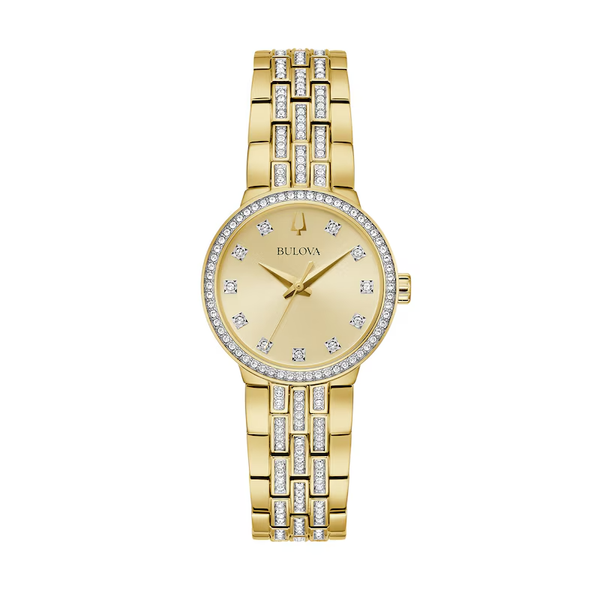 Bulova Crystal Quartz Gold Tone Stainless Steel Ladies Watch 98X133 ...
