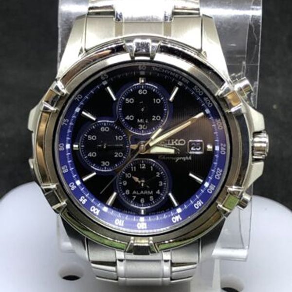 Seiko Solar SSC141 Mens Blue Dial Chronograph Bracelet Dress Watch #2 ...