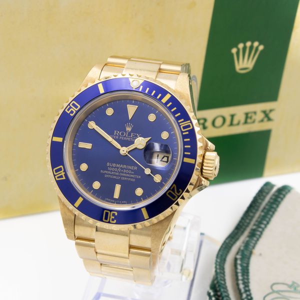 Men's Rolex OP 18k Gold Submariner "Bluesy" Ref.16618 w/Box #W155895-1 ...