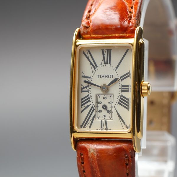 [Near MINT] TISSOT A222 Gold Tank Small Second Quartz Ladies Watch From ...