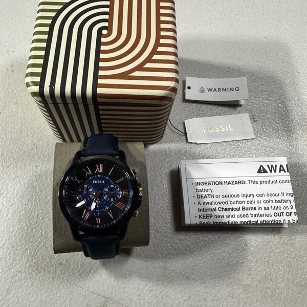 Fossil Grant Chronograph Black Blue Dial Blue Leather FS5061 Men's ...