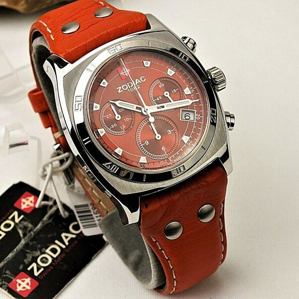 ZODIAC Swiss Quartz CHRONO "Desert Master" Orange Dial/Strap #Z07010 ...