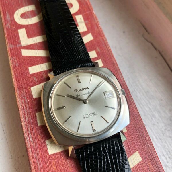 Vintage Bulova Ambassador Steel Automatic Micro Rotor Silver Dial Watch ...