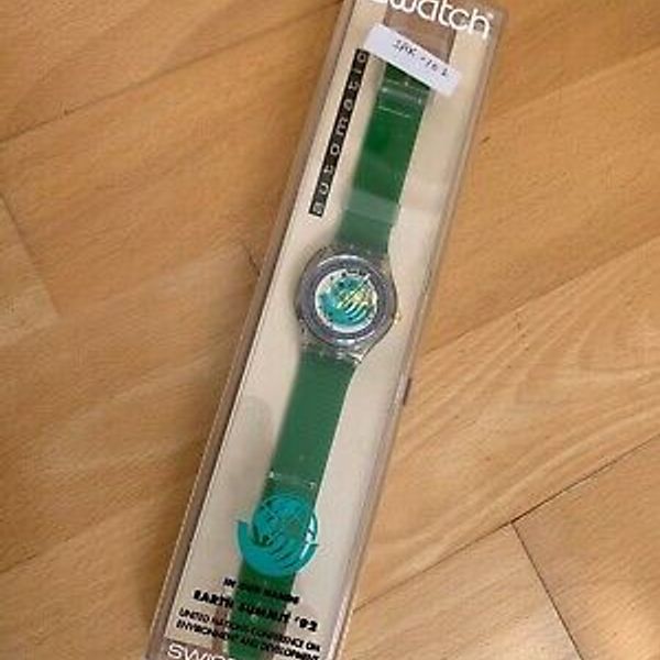 MENS 1993 SWATCH WATCH SAK 102 Earth Summit Green Face & Strap NEW ...
