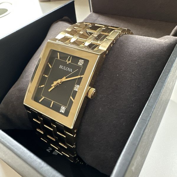 Bulova Men's Quadra Modern Quartz Gold Gemmed Stainless Steel Watch 30 ...