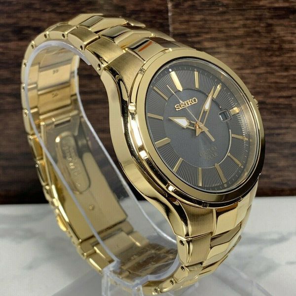 Seiko Coutura Men's Gold Tone Stainless Steel Grey Dial Solar Watch ...