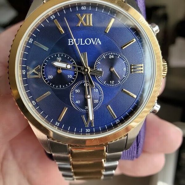 Bulova 98A220 Men's 42.5mm Chrono Watch / Blue Face, Two Tone Limited ...