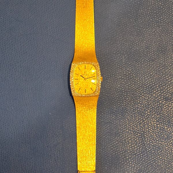 Ladies 14k Yellow Gold Omega Watch Old European Cut Diamond Bezel 47g ...