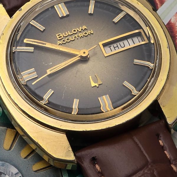 Vintage 1973 Bulova Accutron 2182 N3 36mm Gold Mens Tuning Fork Watch ...
