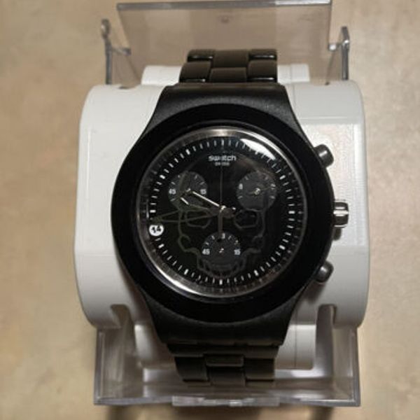 SWATCH IRONY CHRONO 2011 - SVCF4001AG - Full-Blooded BLACK SKULL ...