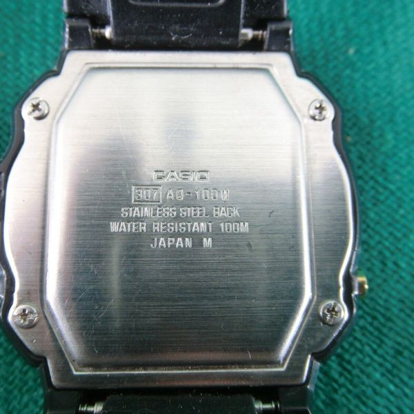 Vintage Casio 100M Men's Watch Black Dial Plastic 307 AQ-100W Works New ...