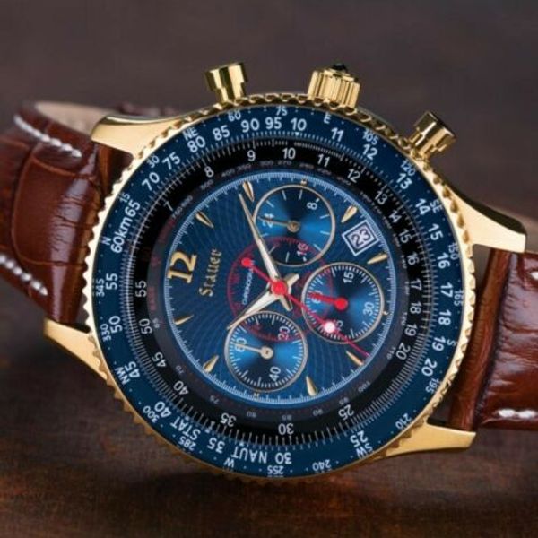 Stauer 35776 Men's Chronograph Flyboy Blue Watch Stainless Steel Case ...