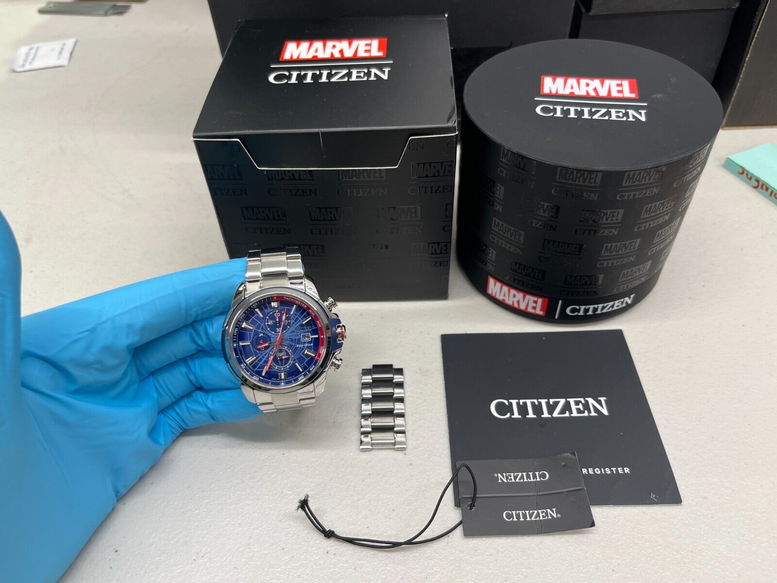 Citizen Marvel Spider-Man CA0429-53W Chronograph Blue Dial Eco-Drive ...