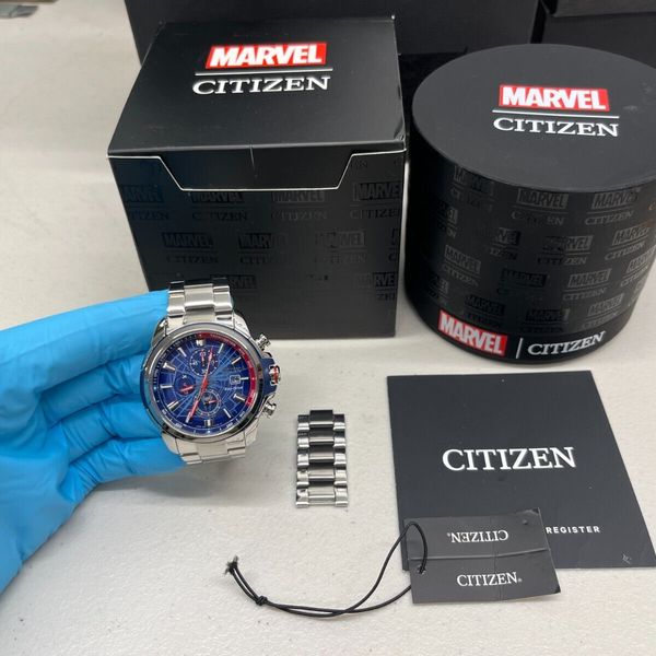 Citizen Marvel Spider-Man CA0429-53W Chronograph Blue Dial Eco-Drive ...