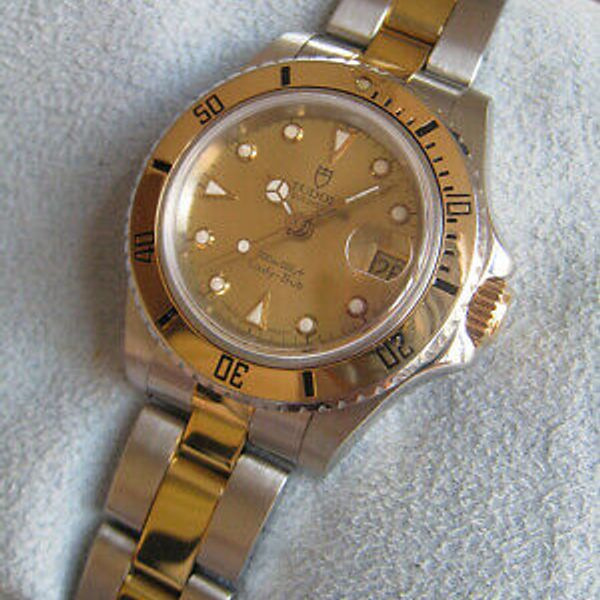 ROLEX Tudor Lady Sub 200M Princess Oysterdate Gold SS Watch Ref.96093 ...