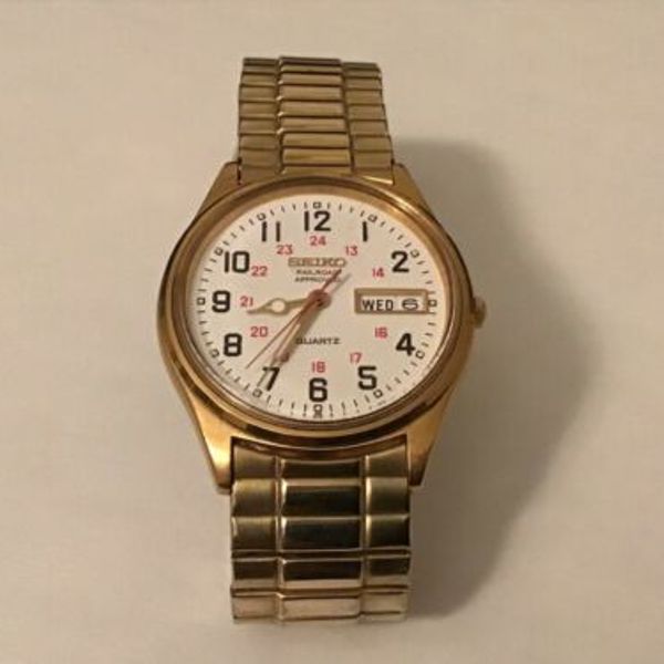 Vintage SEIKO 7N43-8A39 "Railroad Approved" Gold Tone Quartz Wristwatch | WatchCharts