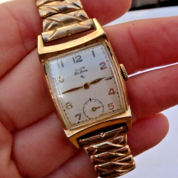 RARE Vintage Elgin DeLuxe Men's Square Watch Wind Up Wristwatch Gold ...