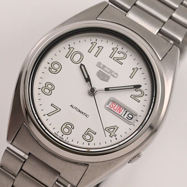 SEIKO 5 Automatic 7S26-3180 Day/Date Silver dial wristwatch Runs ...