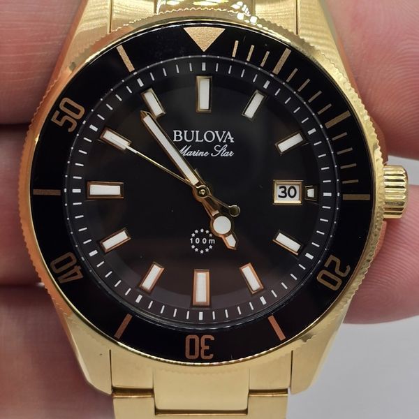 Bulova Men's Marine Star Date Quartz Gold Stainless Steel Watch 43MM ...