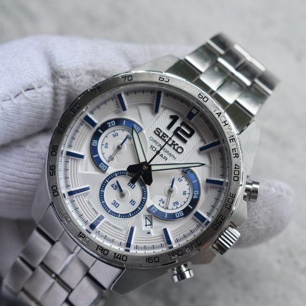 Seiko 100M Chronograph White Dial Rare Steel Quartz Men's Bracelet ...