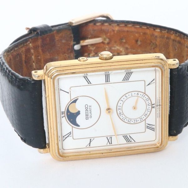 Men's Seiko Working Moonphase Japan 7F32 5000 T Moon Phase Wristwatch ...