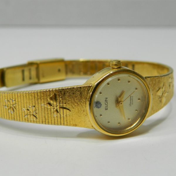 Vintage ELGIN Diamond 18k gold plated butterfly theme Women's watch ...