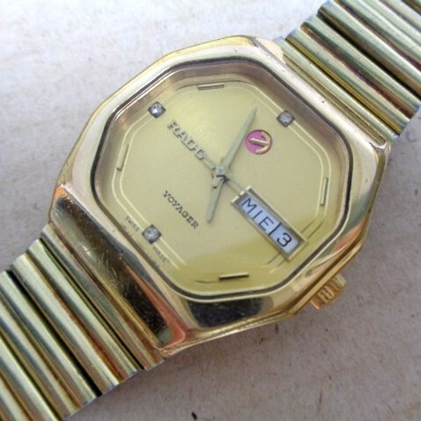 Rado Voyager Mens Watch Day & Date Automatic Gold Dial Gold Plated ...