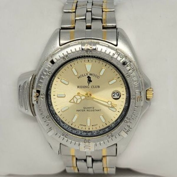 Mens Hollywood Riding Club Two Tone Champagne Dial Date Compass Bezel ...