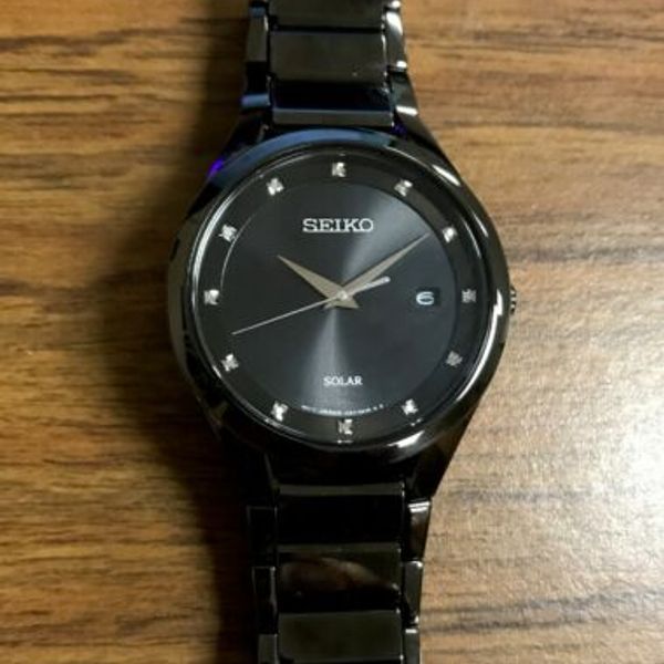SEIKO V157-0AP0 ALL BLACK SOLAR JAPAN STAINLESS STEEL WATCH $395 RETAIL ...