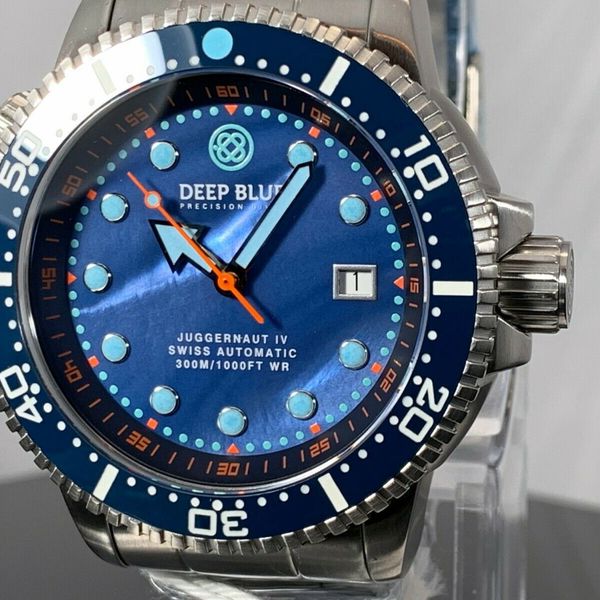 DEEP BLUE 44mm Juggernaut IV Automatic Blue Dial Watch With Travel Case ...