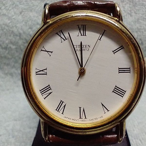 CITIZEN "HSB" THIN GOLD TONE ROMAN NUMERAL WHITE FACE 33mm LEATHER ...