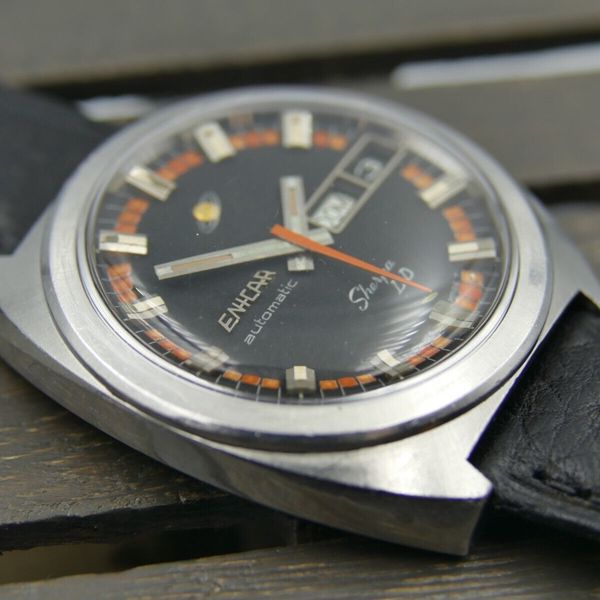 70's vintage watch mens Enicar Sherpa DD black automatic AR 167 147-01 ...