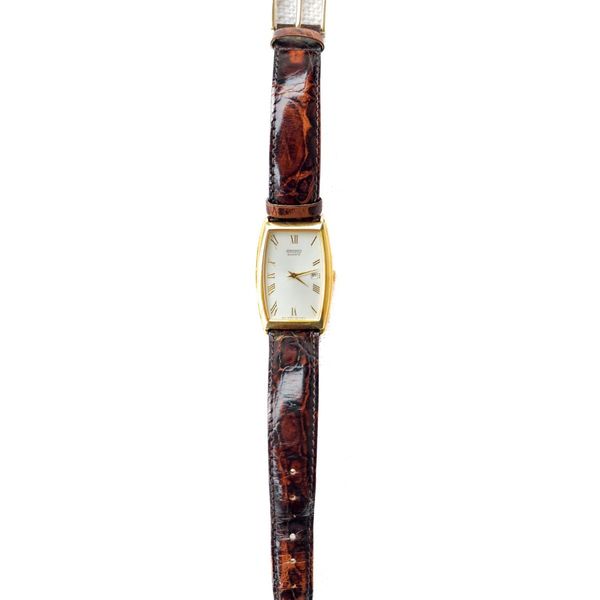 Vtg Seiko Tank Watch Gold Tone Rectangle Case Tortoise Shell Leather ...