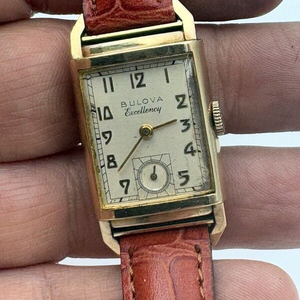 1950's BULOVA EXCELLENCY TANK Original Dial Gold Filled Manual Wind ...