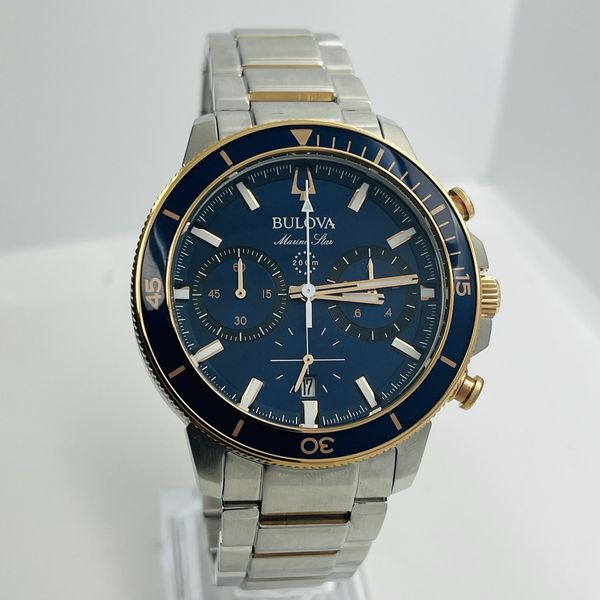 Bulova Marine Star Chronograph Men's Blue Dial Two Tone Steel 45mm ...