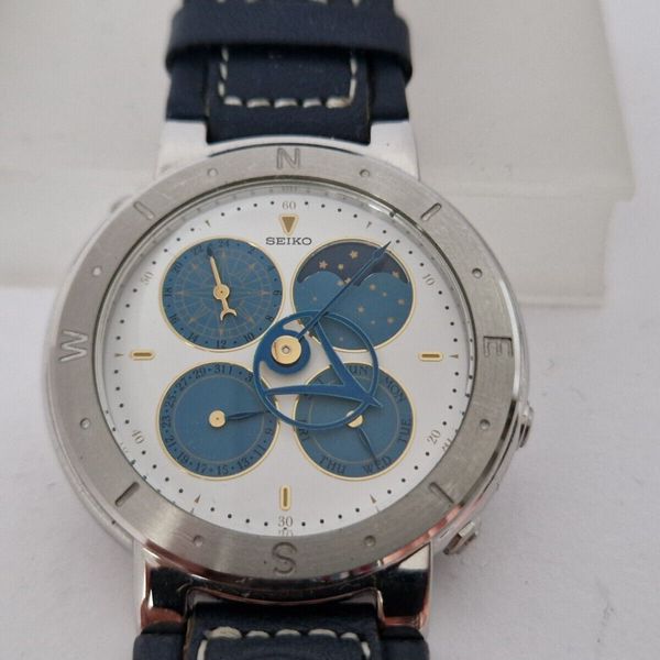 Seiko Levante Triple Date- Calendar Moon -Phase Ref 7F38-7040 A0-Quartz ...