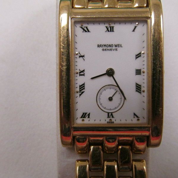 RAYMOND WEIL Quartz Gold Plated Watch Model 9826 w/White Roman Dial Men ...