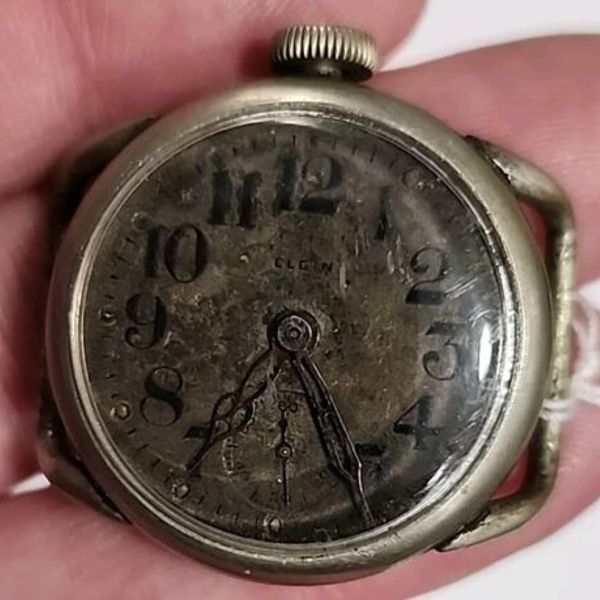 Vintage Elgin 31.50mm Silverode Thick Wire Lug Case Trench Watch For ...