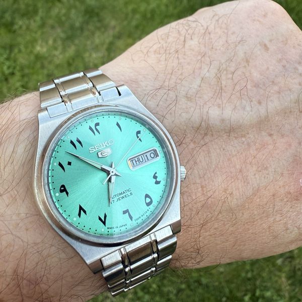 Vintage Seiko 5 Auto Men's Watch 7009 Turquoise Arabic Dial Day/Date 17 Jewels | WatchCharts ...