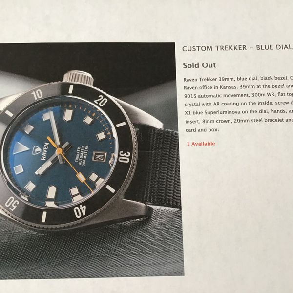 [$700 USD] Raven Trekker Custom Build, BNIB | WatchCharts Marketplace