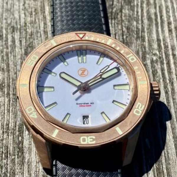 Zelos Swordfish 40mm Bronze Diver White Frost Lumed Dial Watch (Sold ...