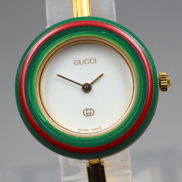 [Near MINT in BOX] GUCCI 1100-L Change Bezel 12 Colors Quartz Gold ...