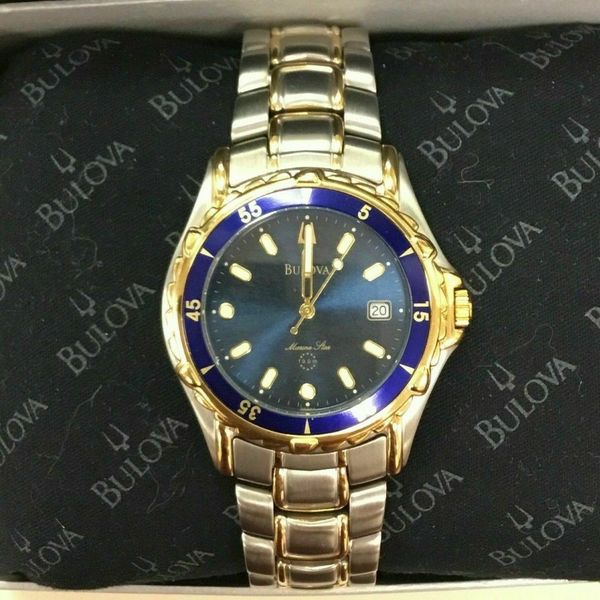 New Bulova "Marine Star" Men's Blue Dial, Two-Tone Watch 98B94 - Free ...