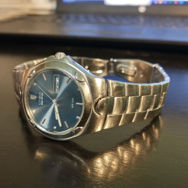 CITIZEN ECO-DRIVE E101-K17535 Men's Watch 36mm Silver & Blue, Day/Date ...