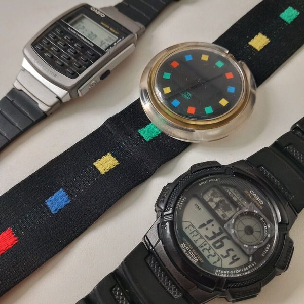 Swatch POP UP Casio 5 Alarms Casio Chronograph Calculator Vintage ...