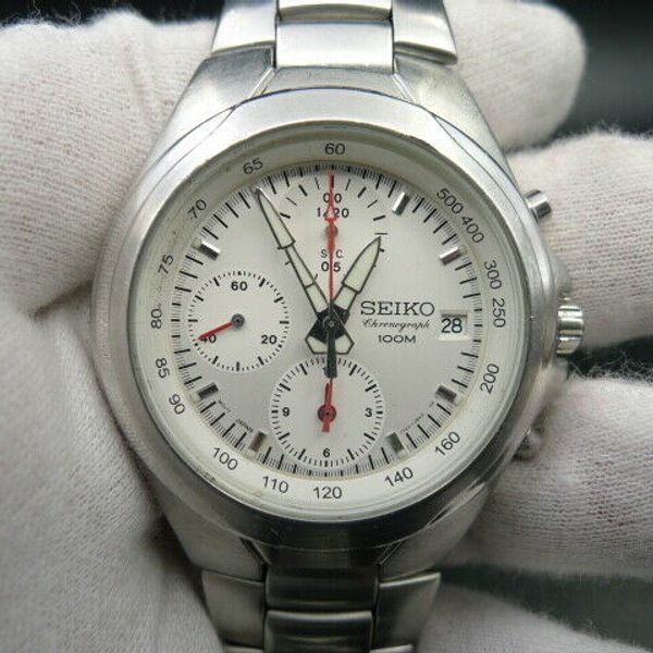 SEIKO WHITE FACE CHRONOGRAPH STAINLESS STEEL JAPAN 7T92 QUARTZ MEN ...
